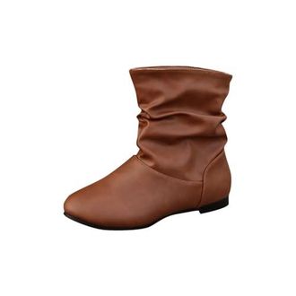 Generic Bottines larges et confortables pour femme - Couleur unie - Talon bas - Style d&eacute;contract&eacute; - &Agrave; enfiler - Pour lautomne, marron, 36.5 EU