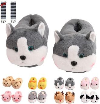 Generic Pantoufles en forme de cochon - Chaudes et antidérapantes - En coton - Pour hamster, canard, tigre, chien, élan, Husky, 38 EU