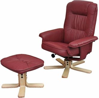 Mendler Fauteuil relax /de relaxation M56 avec pouf, simili-cuir, bordeaux