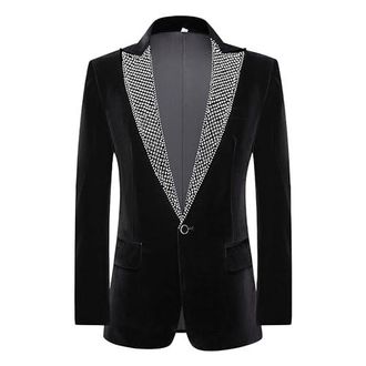 Generic Veste de smoking pour homme, coupe ajust&eacute;e, col blazer brillant, costume dh&ocirc;te 2 pi&egrave;ces, manteau et pantalon de sport brillants, Noir, XXL