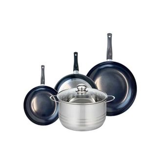 Fackelmann ELO 9740750 Batterie de cuisine 4 pi&egrave;ces, Ensemble de 3 Po&ecirc;les de cuisson 20, 24 et 28 cm et 1 faitout 24 cm Elo Prima Brillant, inox, induction, Noir