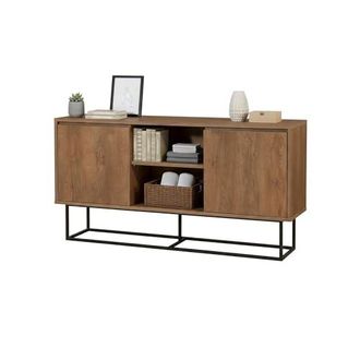 Dmora Sideboard Alrakis, Wohnzimmerbuffet, Anrichte f&uuml;r Wohnzimmer, Speisekammer, 140 x 36 x 72 cm, Walnuss und Schwarz