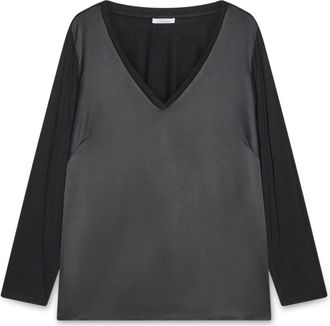 Fiorella Rubino Femme, Tops, Noir, Taille: 46 FR T-shirt col V bi-mati&egrave;re