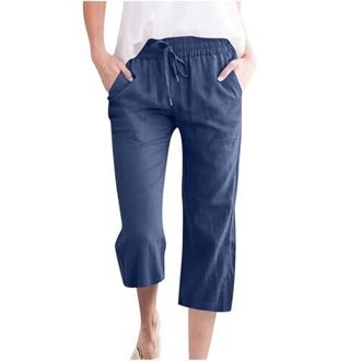 Generic Pantalon capri en lin pour femme 2026, capris d&eacute;t&eacute; d&eacute;contract&eacute; avec cordon de serrage &agrave; la taille &eacute;lastique avec poches et cordon de serrage &agrave; la tail