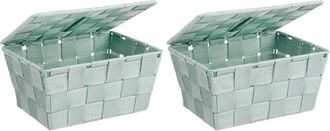 WENKO Aufbewahrungskorb mit Deckel Adria Mint - Badkorb mit Deckel, Polypropylen, 19 x 10 x 14 cm, Minzgr&uuml;n (Packung mit 2)