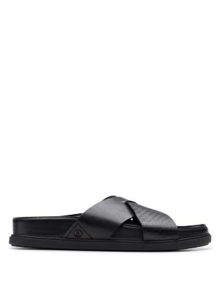 Clarks Unisex Torford Cross Sandal, Black Leather, 44.5 EU