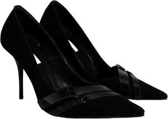 Desa Mocassins pour Femme - Tige en Daim, Bout Pointu, Fermeture &agrave; Boucle, Talon Aiguille de 10 cm, Respirants | Noir - 38