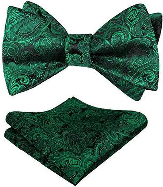 Alizeal Mens Paisley Jacquard Self Bow Tie Pocket Square Set (vert foncé) (taille : taille unique)