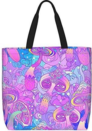 Generic Sac De Courses Champignon Psych&eacute;d&eacute;lique Sac Fourre Tout Femme Avec Poign&eacute;es Lavables Sacs En Toile, Pour Femmes, Voyage, Tous Les Jours, &Eacute;cole