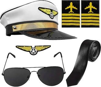 Generico Costume de capitaine pipi de la compagnie aérienne - Ensemble de vêtements professionnels, badge dépaulette pour chapeau | Outfit photographie dHallow