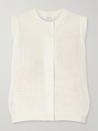 Max Mara &Auml;rmelloser Cardigan Aus Einer Seidenmischung In Lochstrick - Elfenbein