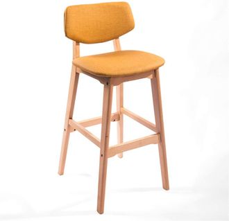 Generic Moderner Barhocker mit Polsterung, Fu&szlig;- und R&uuml;ckenlehne, Gebogener Gelber Sitz, Ideal f&uuml;r K&uuml;che, Kneipe, Caf&eacute; Oder Terrasse, 63,5/73,7 cm H&ouml;he, Max. B