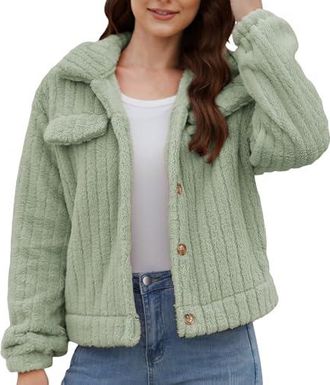 Generic Sweat à capuche en polaire pour femme - Style dhiver - Cardigan doublé en polaire avec revers - Coupe courte - Vêtement dextérieur pelucheux pour lhiv