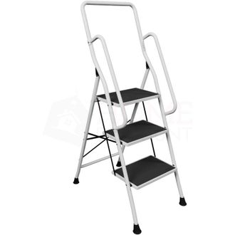 Home Discount 3-stufige Klappleiter aus robustem Stahl mit Handlauf und rutschfesten Stufen, faltbar und tragbar, Weiß, h 137 x b 46 x t 67 cm