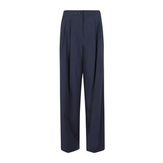 Max Mara Femme, Pantalons, Bleu, Taille: 34 FR Pantalon large en popeline de coton