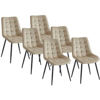 Vente-Unique Vente-unique - Lot de 6 chaises matelass&eacute;es - Velours et m&eacute;tal noir - Beige - ollua