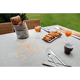 Soleil d'Ocre Baguette Nappe carr&eacute;e Coton Gris 140x140 cm