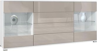 Vladon Buffet Dressoir Bari V2, Corps en Blanc Mat/Fa&ccedil;ades en Gris Sable Haute Brillance (166 x 72 x 35)