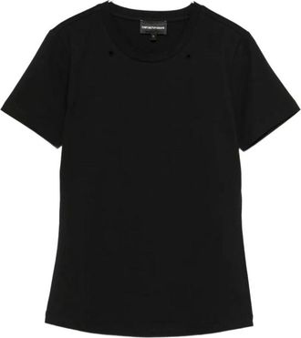 Emporio Armani Femme, Tops, Noir, Taille: 40 FR T-shirt l&eacute;ger en jersey avec logo orn&eacute; de bijoux
