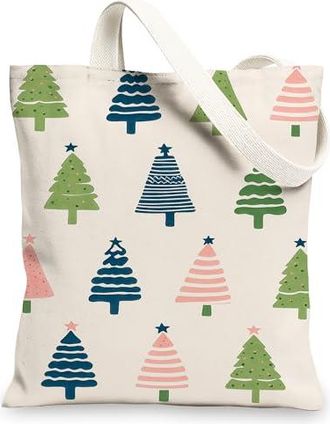 Generic Sacs fourre-tout modernes en toile darbre avec imprimé de vacances ludiques, sacs dépicerie réutilisables, légers et lavables en toile avec bandoulièr