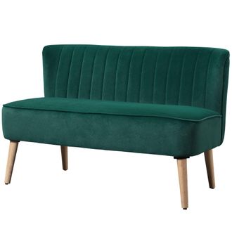 HOMCOM Sofa 2 Sitzer Couch, Kleine Loveseat mit Samt-Optik Modern Polstersofa f&uuml;r Wohnzimmer, Schlafzimmer, kleinen Raum, Dunkelgr&uuml;n 117 x 56,5 x 77 cm