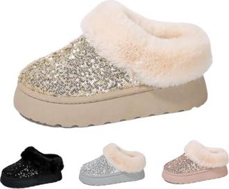 Generic Bottes plates &agrave; paillettes pour femme - Chaudes - Antid&eacute;rapantes - Fausse fourrure - Confortables - Pour lint&eacute;rieur et lext&eacute;rieur - L&eacute;g&egrave;res et antid&eacute;r