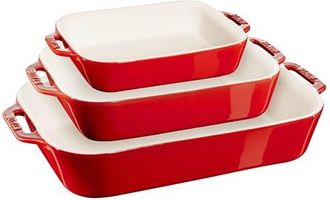 Staub Ceramique Lot de 3 plats &agrave; four rectangulaires en c&eacute;ramique - Passe au four, au cong&eacute;lateur - Cerise