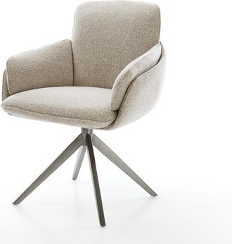 DELIFE Drehstuhl Luan-Flex mit Armlehnen Webstoff Soft Beige Kreuzgestell breit Graphit 360&deg; drehbar Wippfunktion, Esszimmerst&uuml;hle