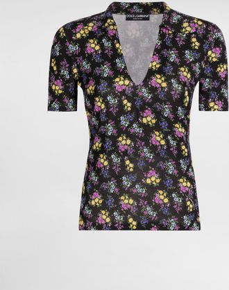 Dolce & Gabbana Pullover Aus Seide Mit Blumen-print - Frau T-shirts Und Sweatshirts Mehrfarbig 40