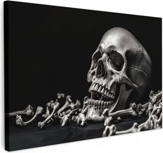 MuchoWow © Bilder 60x40 cm Wohnzimmer Deko Modern Wandbild Kunstdruck auf Leinwand Bild Schlafzimmer über Bett Room Decor Geschenke Schädel - Knochen - Totenko