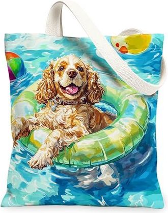 Generic Sac fourre-tout amusant en toile pour faire du shopping, 33 x 38,1 cm, sac &agrave; bandouli&egrave;re r&eacute;utilisable pour femme, peinture danimaux domestiques, d&eacute;cor