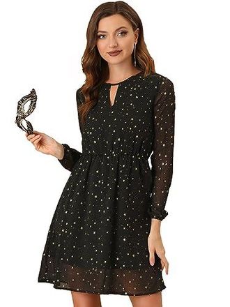 Allegra K Robe Ras du Cou à col en V dorée pour Femmes avec Brillants Étoile déguisement Noir XL