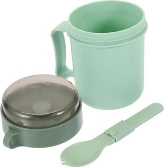Cabilock 1 Pi&egrave;ce Tasse de D&eacute;jeuner Multifonctionnelle avec Couvercle et Cuill&egrave;re Tasse &agrave; Soupe et Compatible Micro Ondes Portable Couleur Al&eacute;atoire Vert Couleu