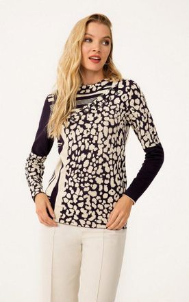 Passioni Strickpullover mit Leoprint und Strasslogo