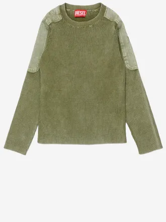 Diesel Boys Cotton Sweater With Shoulder Patch Green