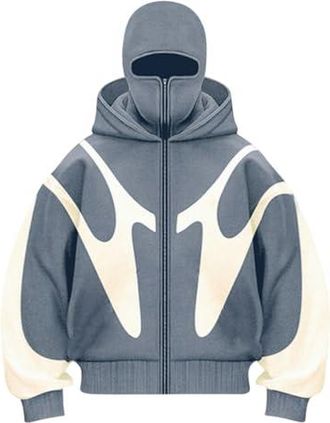 Minetom Sweat &Agrave; Capuche Homme Sweat Zipp&eacute; Veste Chaude Hoodie Cagoule Moto Masque Anti-Vent Sweat pour Sports De Plein Automne Hiver C Gris Clair XS