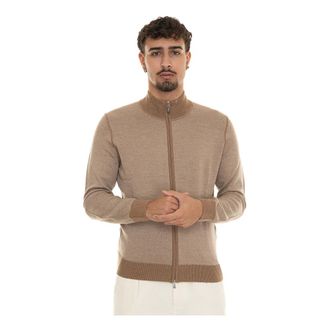 Gran Sasso Homme, Pulls, Brun, Taille: 2XL Cardigan en laine m&eacute;rinos avec d&eacute;tails contrast&eacute;s