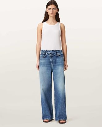 AllSaints Aki - Jeans in Vintage-Indigoblau mit &uuml;berkreuztem Design