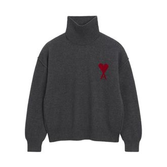 Ami Homme, Pulls, Gris, Taille: S Pull Col Roul&eacute; &agrave; Logo