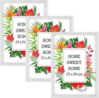 MG Design Set aus 3 Weiß Bilderrahmen 35 x 50 cm - Aus echtem Holz mit Acrylglas, zum Aufhängen & Aufstellen, für Fotos, Poster & Puzzle