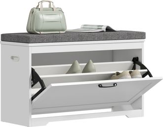 HOMCOM Schuhbank, Moderne Flurbank, mit gepolsterter Sitzfl&auml;che, verstellbare Ablage, f&uuml;r 8 Paar Schuhe, f&uuml;r Eingangshalle, Flur, Schlafzimmer, 80x30x50 cm, 