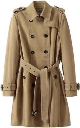 Generic Veste en cuir pour femme - Automne Hiver Noir Double Boutonnage Classique Slim Ceinture Mouton Long Trench Coat, 1, L