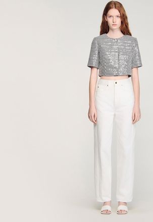 Sandro Veste courte en tweed pied-de-poule