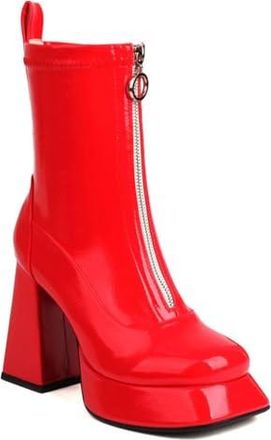 Generic Bottines tendance &agrave; fermeture &eacute;clair sur le devant pour femme - Bout carr&eacute; - Talon haut - Chaussures dhiver polyvalentes, Rouge, 38.5 EU