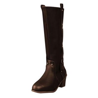 Generic Bottes montantes pour femme - Larges et doubl&eacute;es en polaire - Couleur unie classique - Fermeture &eacute;clair dans le dos - Talon &eacute;pais - Confortable - Pour