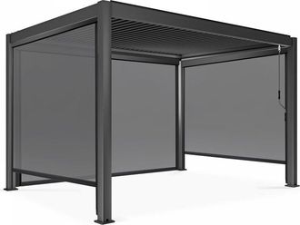 Oviala Oviala - Pergola bioclimatique 3 x 4 m autoport&eacute;e - Toit en lames orientables en aluminium - Stores verticaux inclus - &Eacute;vacuation des eaux pluviales