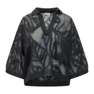 Brunello Cucinelli V-Ausschnitt Open-Knit Pullover - - Knitwear - Damen - Blau - M
