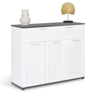 IDMarket Aparador Vito Con 3 Puertas Y 1 Caj&oacute;n, Tapa Blanca Y Gris 100 Cm