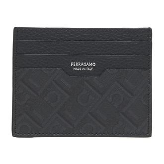 Ferragamo Schwarzer Lederkartenhalter mit Logo - - Accessories - Herren - Schwarzk - ONE SIZE