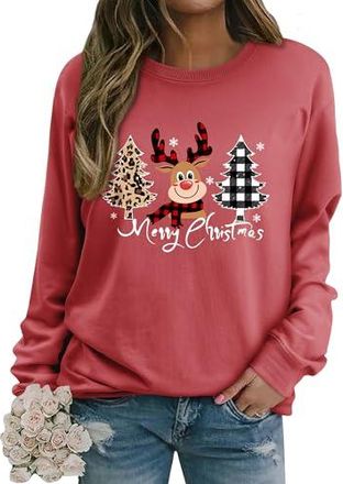 Dresswel Pull de No&euml;l femme Merry Christmas Sweatshirt dr&ocirc;le imprim&eacute; Rudolph renne coton No&euml;l Xmas Pull de No&euml;l pull de No&euml;l pour adolescentes filles, XL